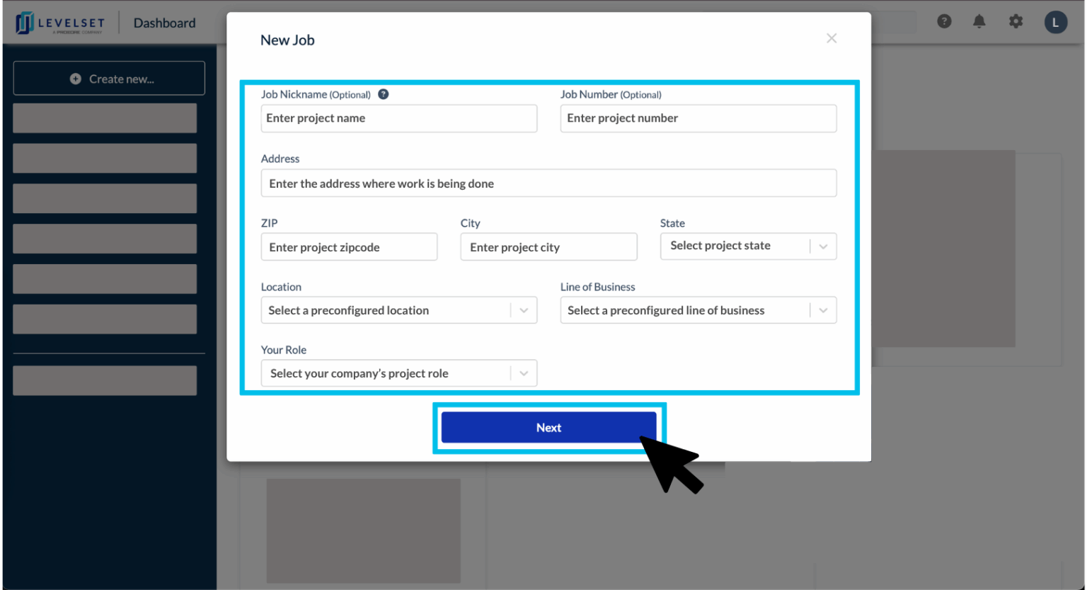 Create a Job | Levelset